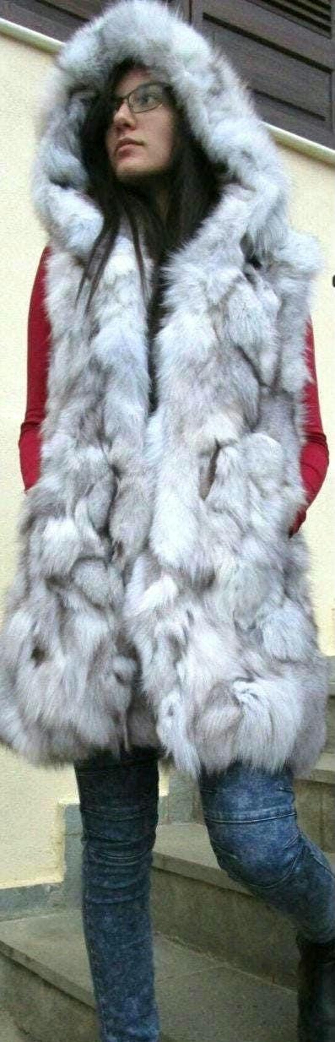 BLUE FOX HOODED Long Vest! Brand New Real Natural Genuine Fur! - Etsy