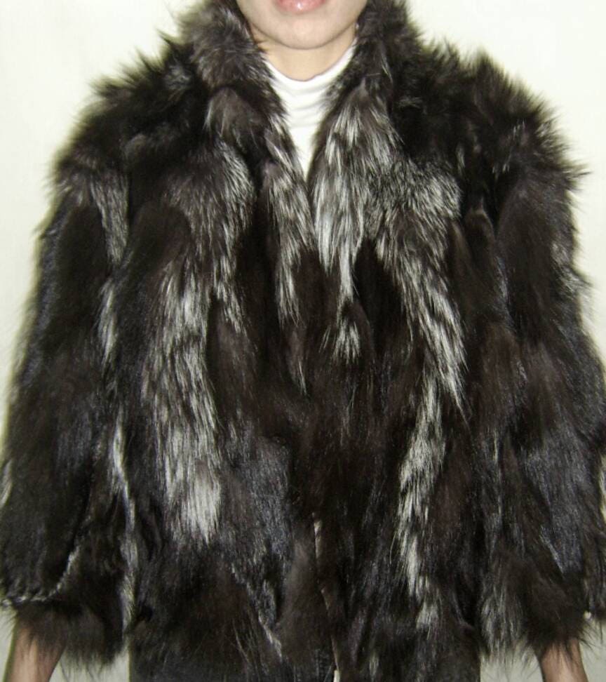 NEW!Natural Real Dark Silver FOX FUR Bolero!