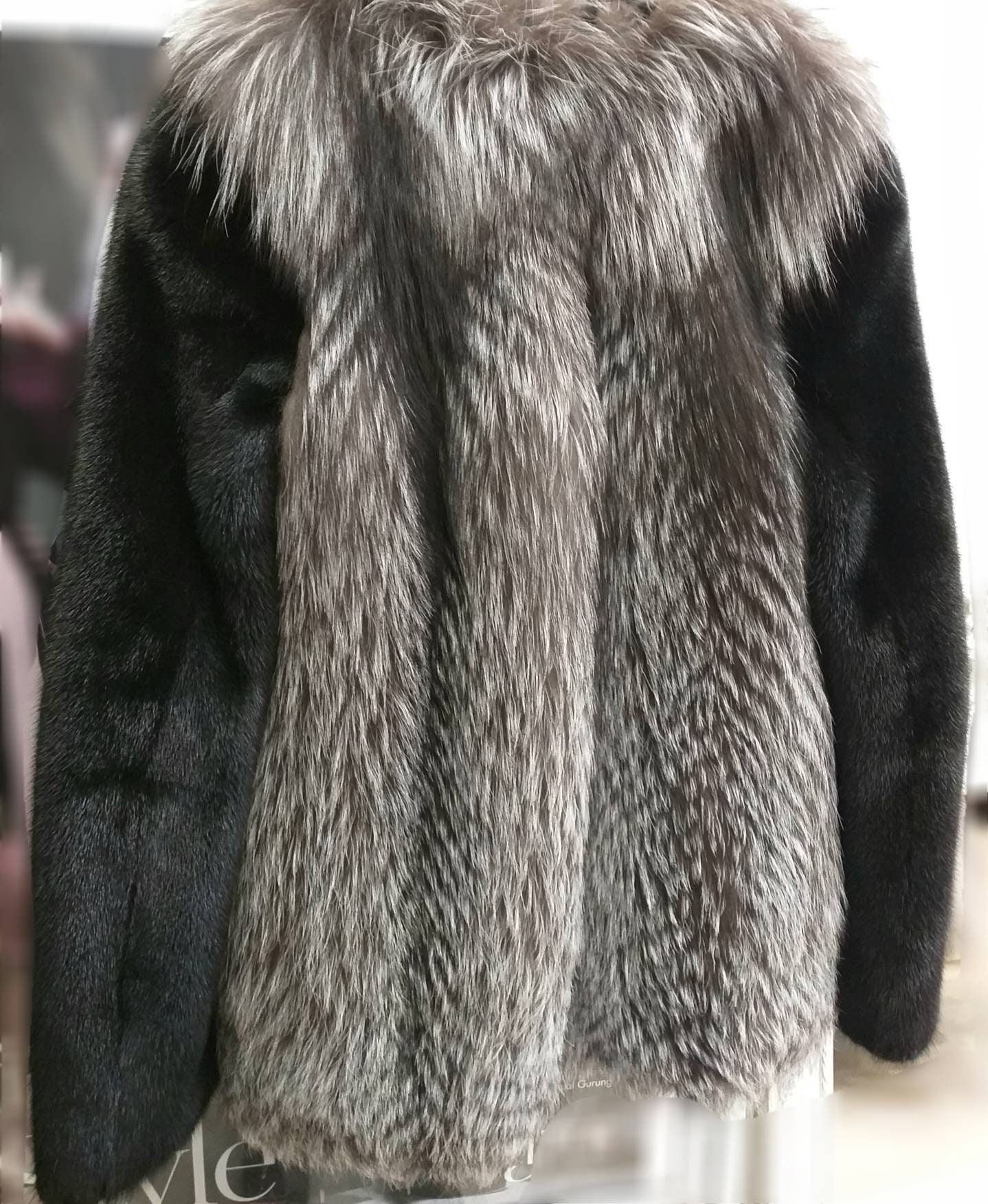 MEN'S SILVER Fox Fur with REX Fur Sleeves!Brand New Real Natural ...