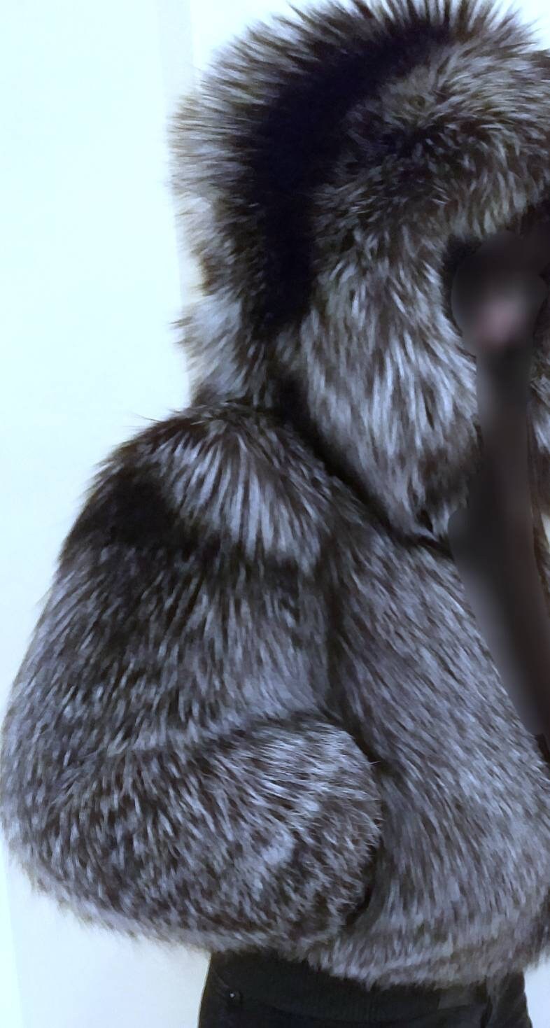 MEN'S New!Real Natural Hooded Full pelts SILVER FOX Fur Bomber Jacket!