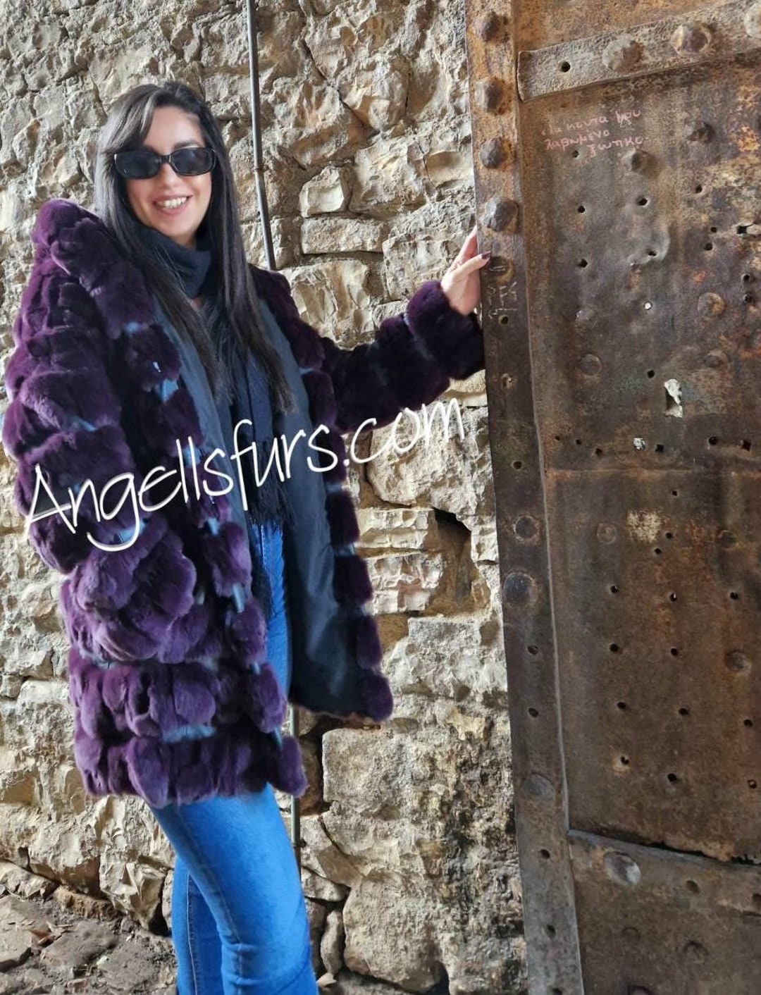 HOODED REX FUR Coat in Amazing Aubergine Color!brand New Natural Real ...