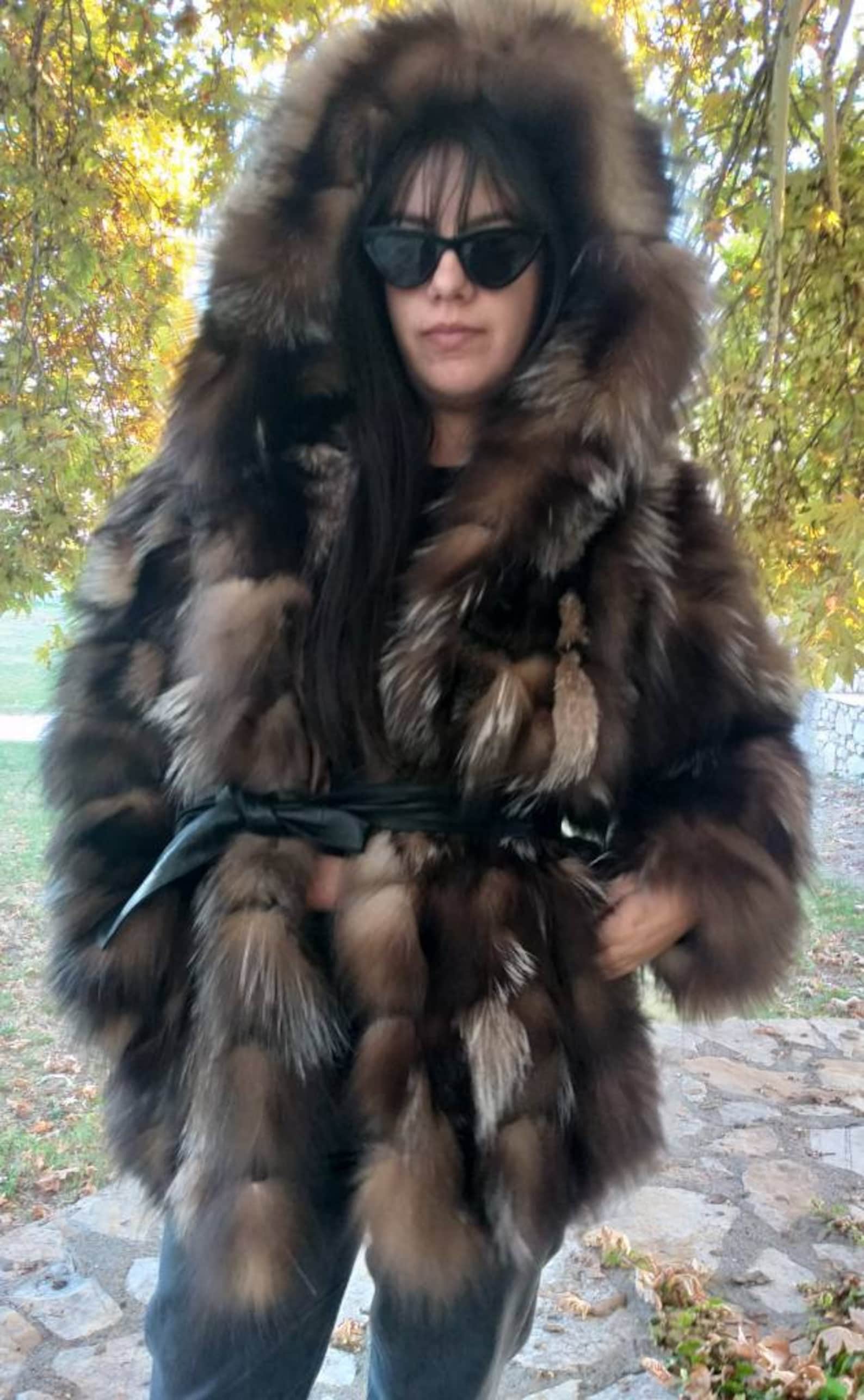 HOODED CRYSTAL FOX Fur Coat!brand New Real Natural Genuine Fur! - Etsy