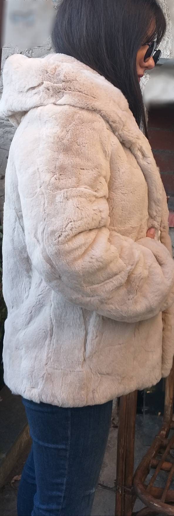 HOODED REX FUR!Beautiful Cream color!Order Any color!Brand New Real ...