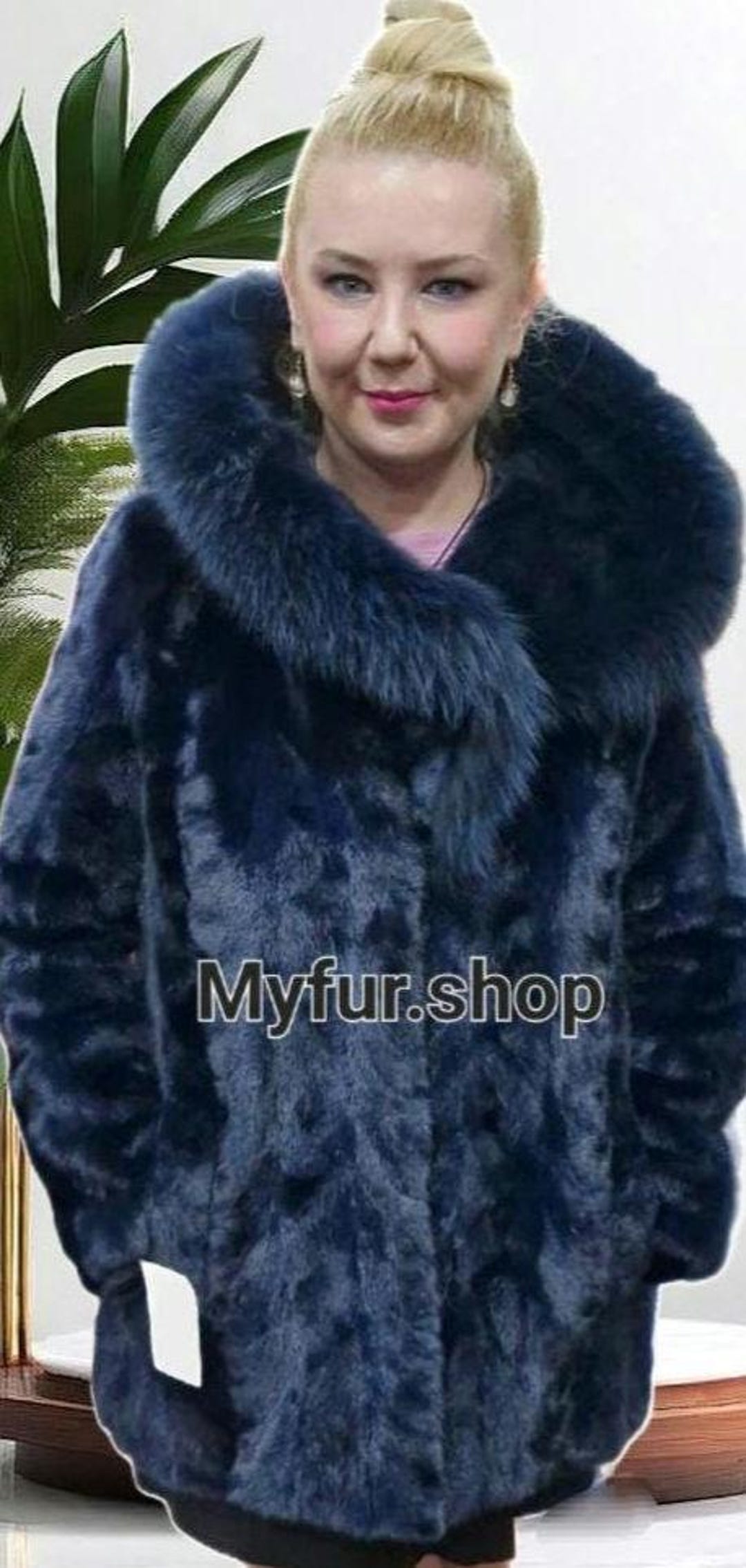 HOODED Blue Colored MINK FUR Coat!order Any Color!brand New Real ...