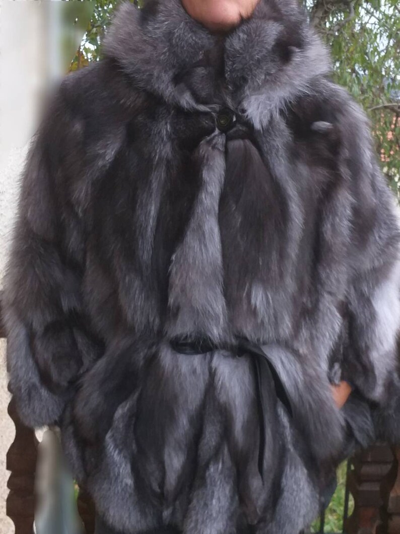 HOODED SILVER FOX Fur Cape!brand New Real Natural Genuine Fur! - Etsy