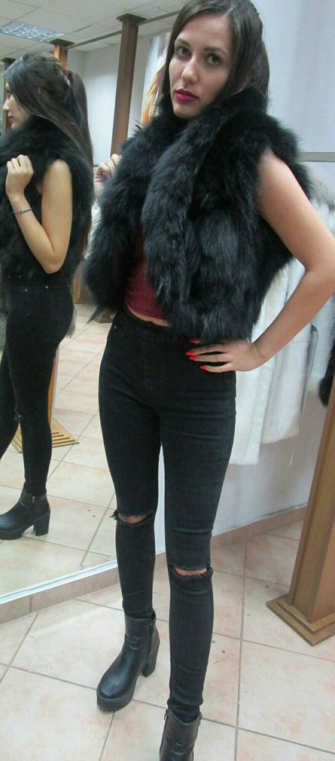 FOX FUR BOLERO Vest!Brand New Real Natural Genuine Fur!