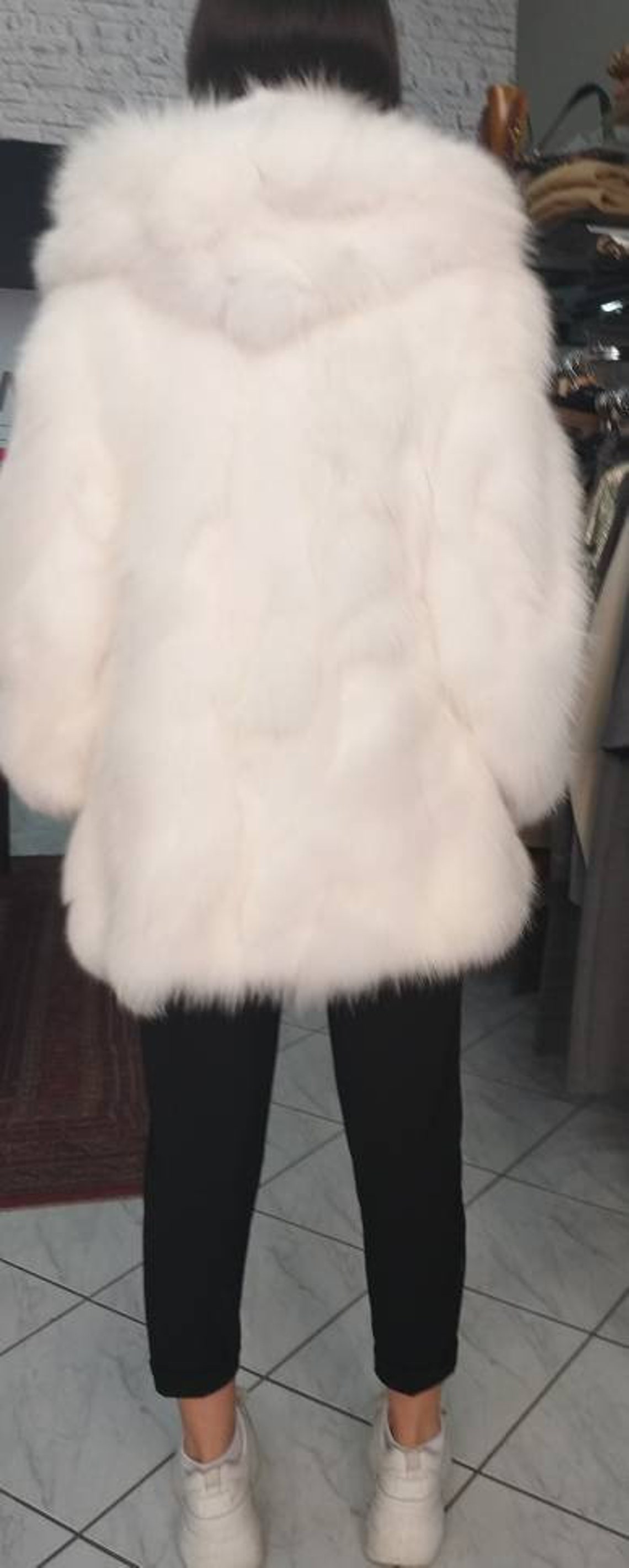 WHITE FOX HOODED Furcoatbrand New Real Natural Genuine Fur | Etsy