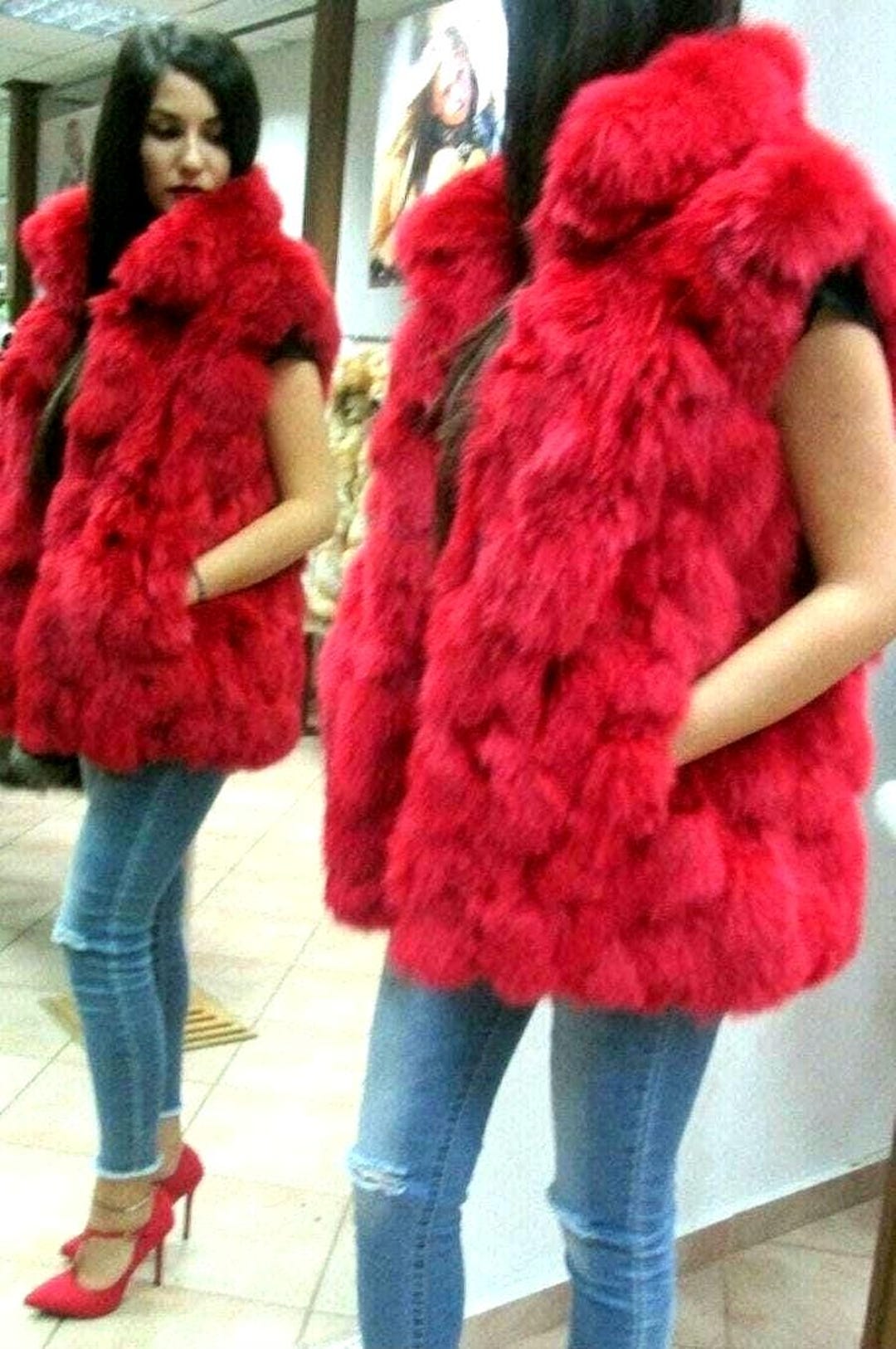BRIGHT RED FOX Fur Vest!brand New Real Genuine Fur!order Any Color! - Etsy