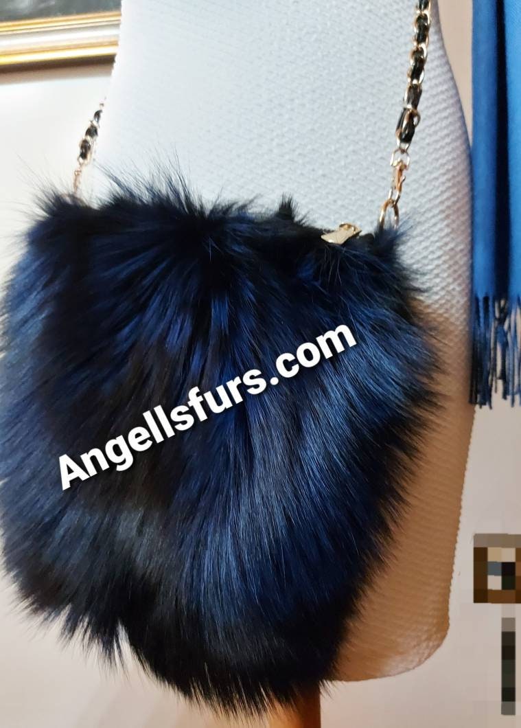 Newnaturalreal Blue Color FOX Fur Bag - Etsy
