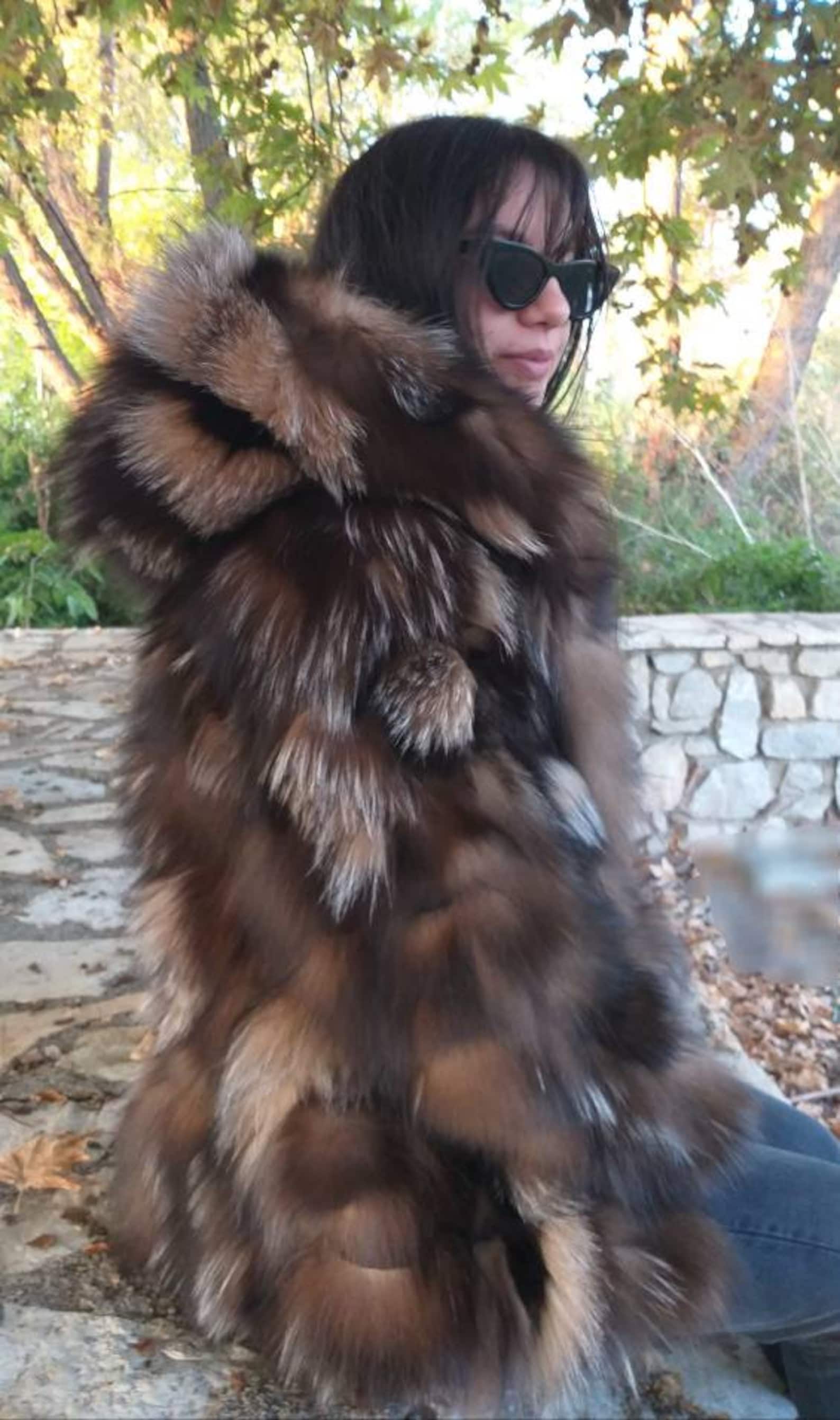 HOODED CRYSTAL FOX Fur Coat!brand New Real Natural Genuine Fur! - Etsy