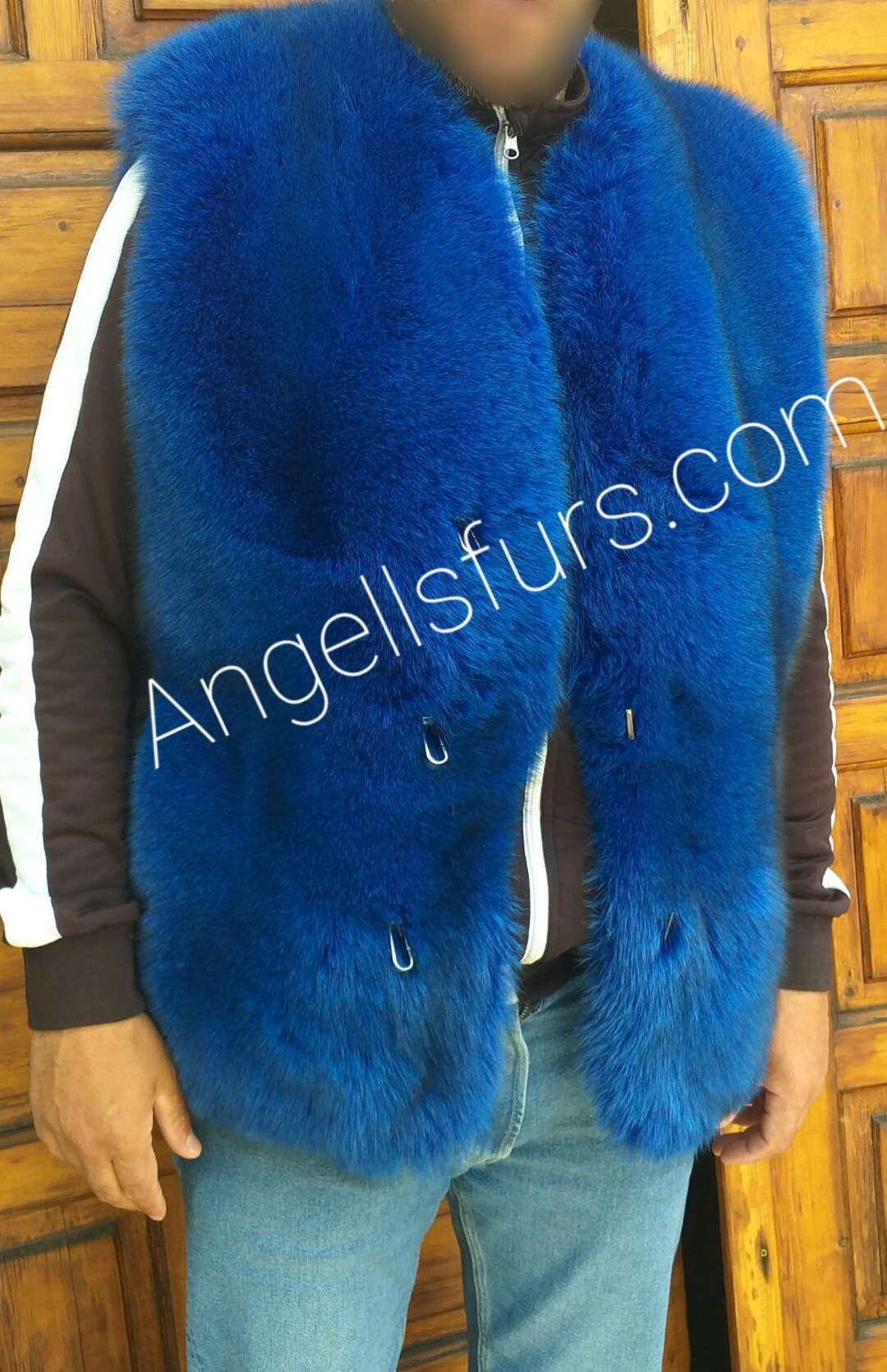 MENS ROYAL BLUE Fox Fullpelts Vest!brand New Real Natural Genuine Fur ...