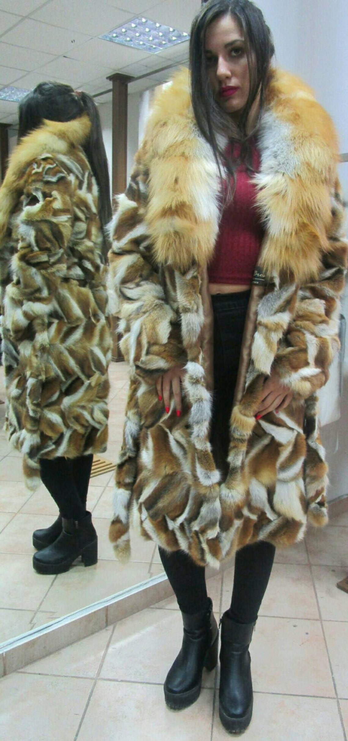 Newnatural Real Long Red Fox Fur Coat With Beautiful Fox - Etsy