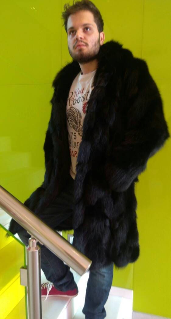 MEN'S BLACK FOX Fur Coat!Brand New Real Natural Genuine Fur!