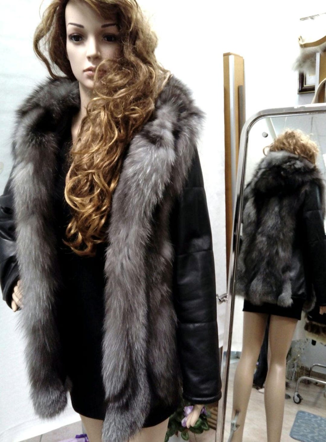 Hooded Silver Fox Jacket With Leather!brand New Real Natural Genuine ...