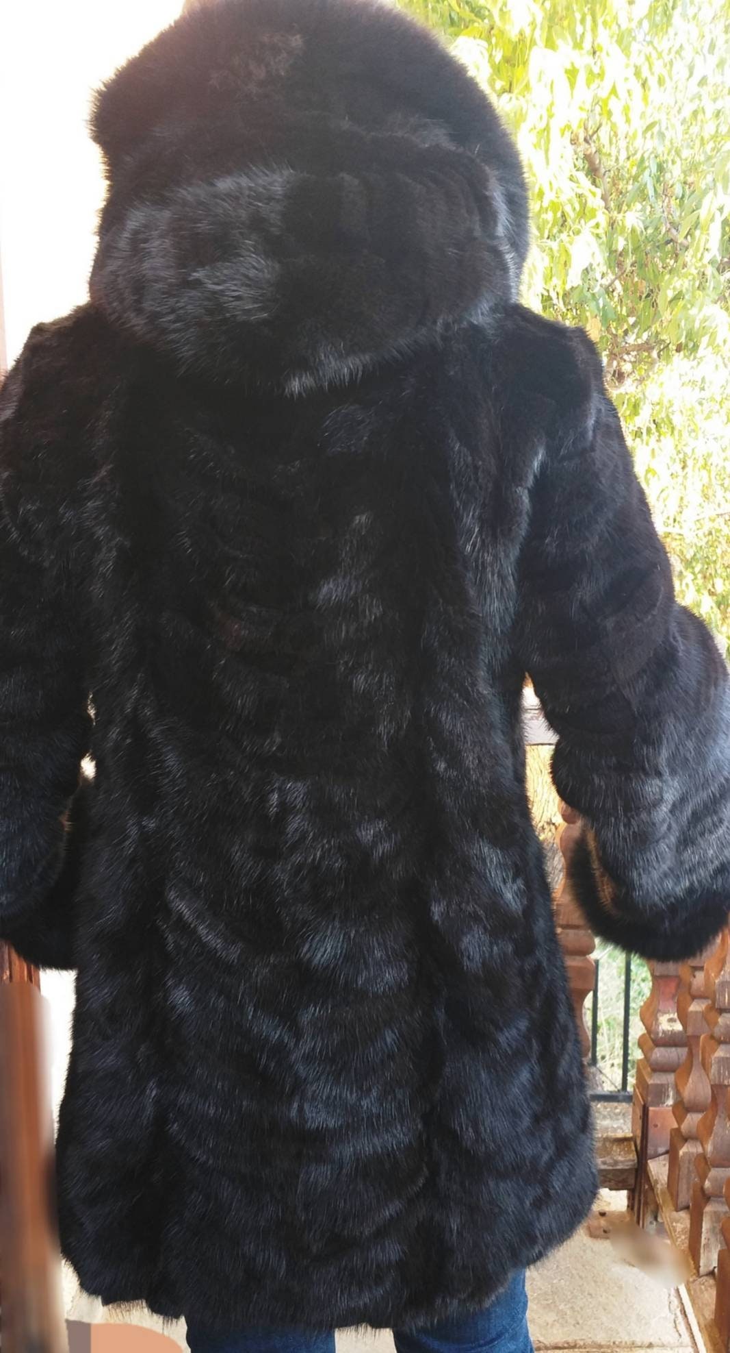 NEW!Natural Real Hooded Mink Fur Coat