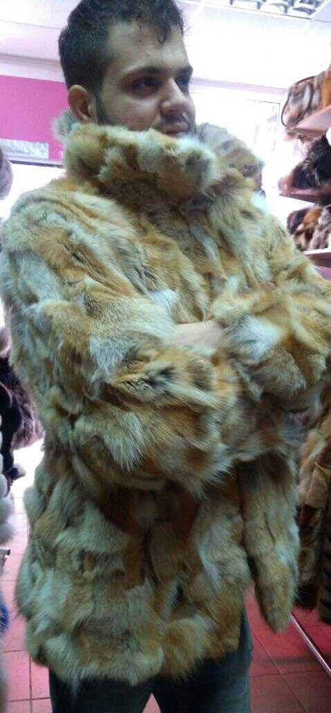MEN'S NEW FUR!!! Real Natural Red Fox Fur Jacket!