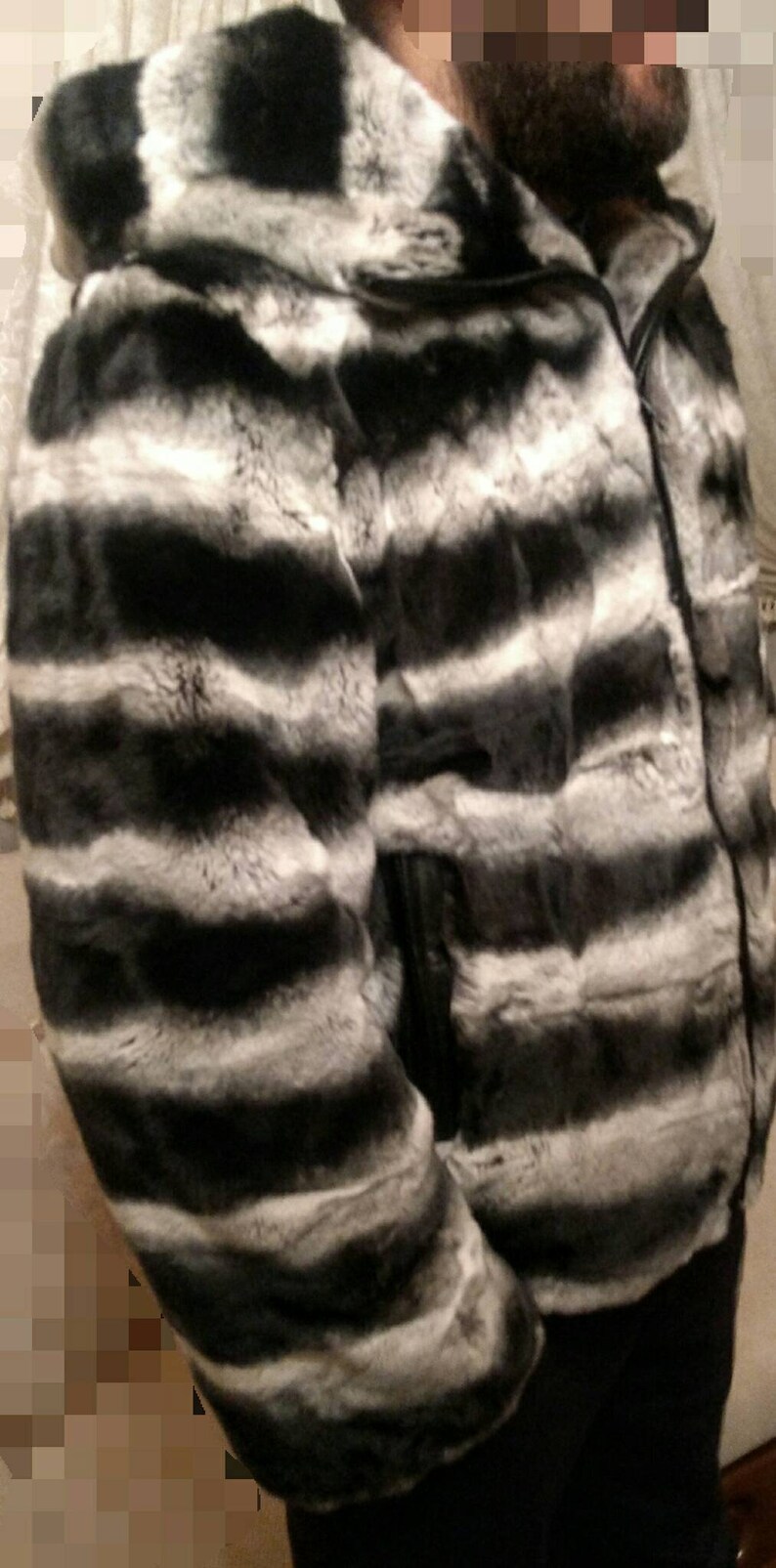 MEN'S REX FUR in Chinchilla Color Short Jacket With Big Hood!brand New ...