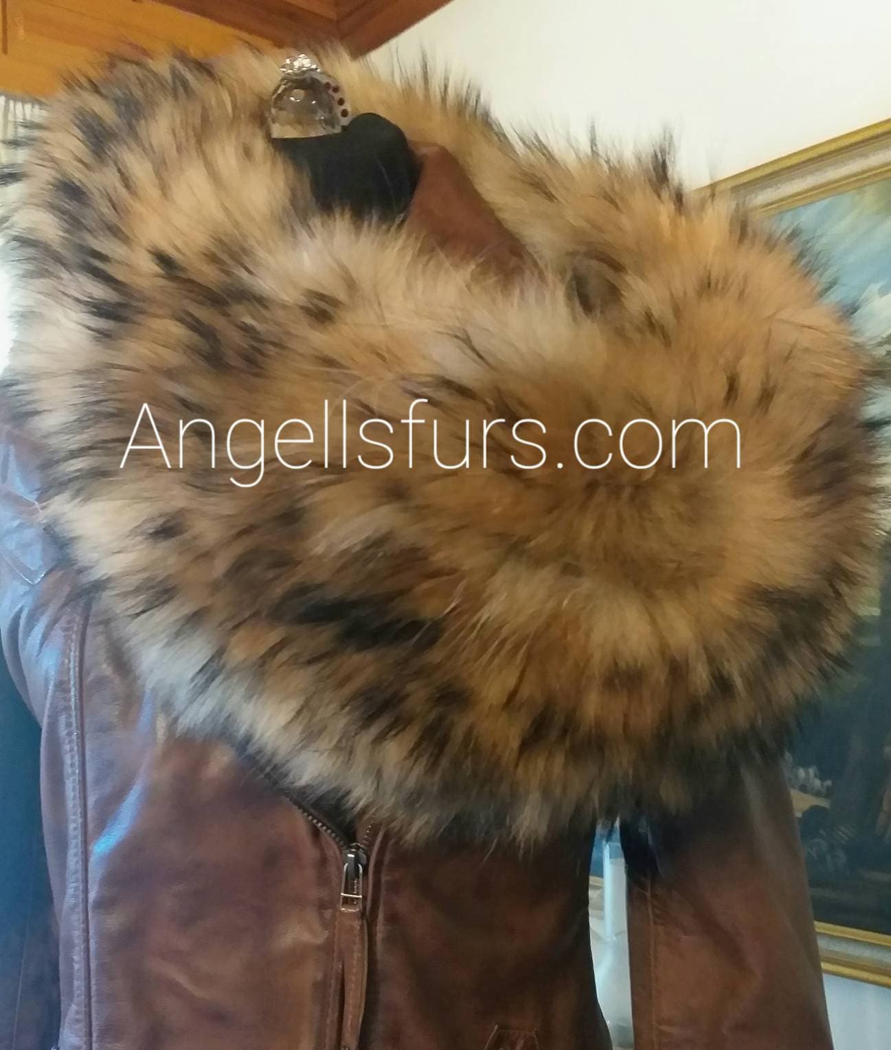 New Natural Real Amazing Long Golden Brown RACCOON Fur collar!
