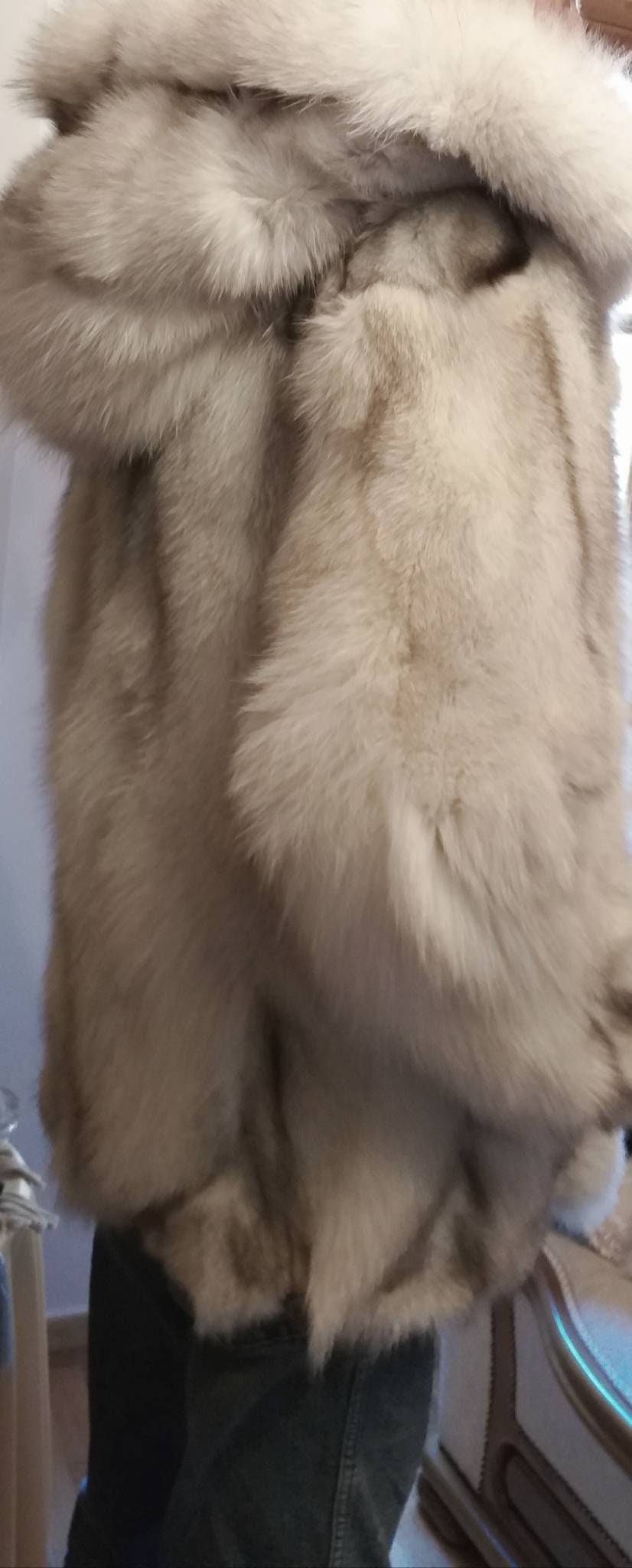 MEN'S New!Real Natural HOODED Blue Fox Fur Jacket!