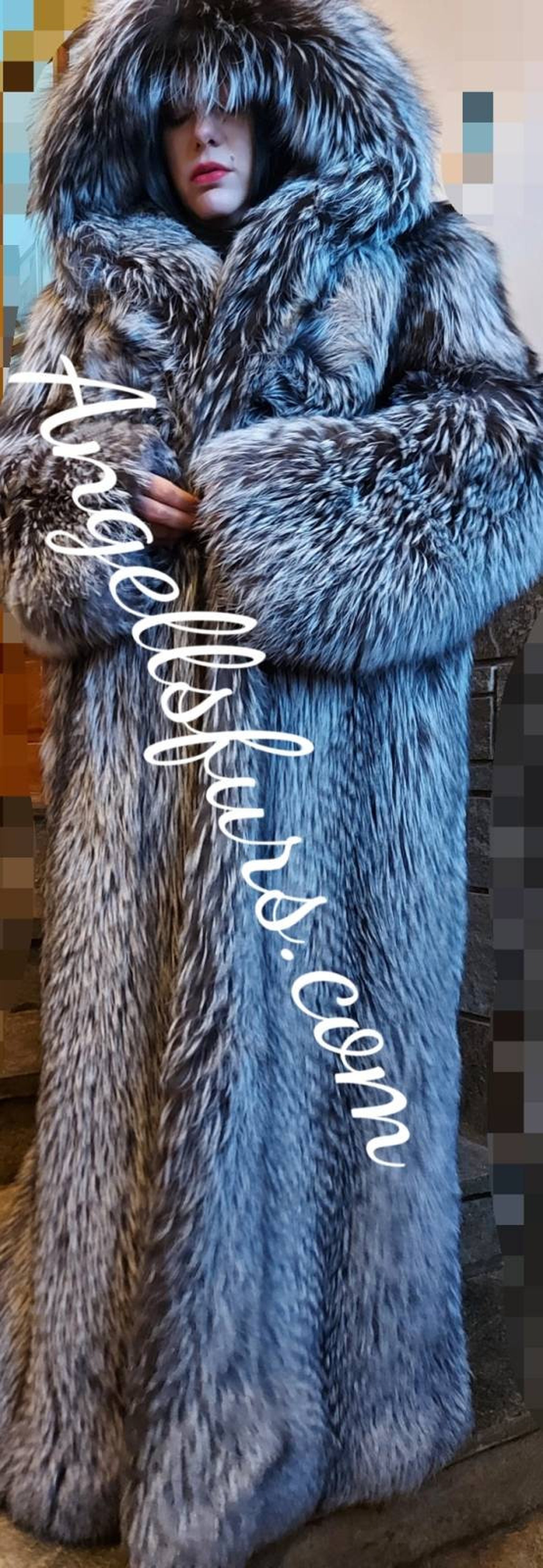 FULL LENGTH SILVER Fox Hooded Fullpelts Fur Coatbrand New | Etsy