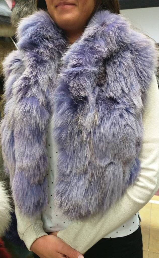 New!Natural Real LILAC Fox Fur short Vest Bolero!
