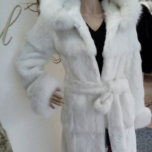 HOODED WHITE RABBIT Fur Coat With Fox!order Any Color!brand New Real ...