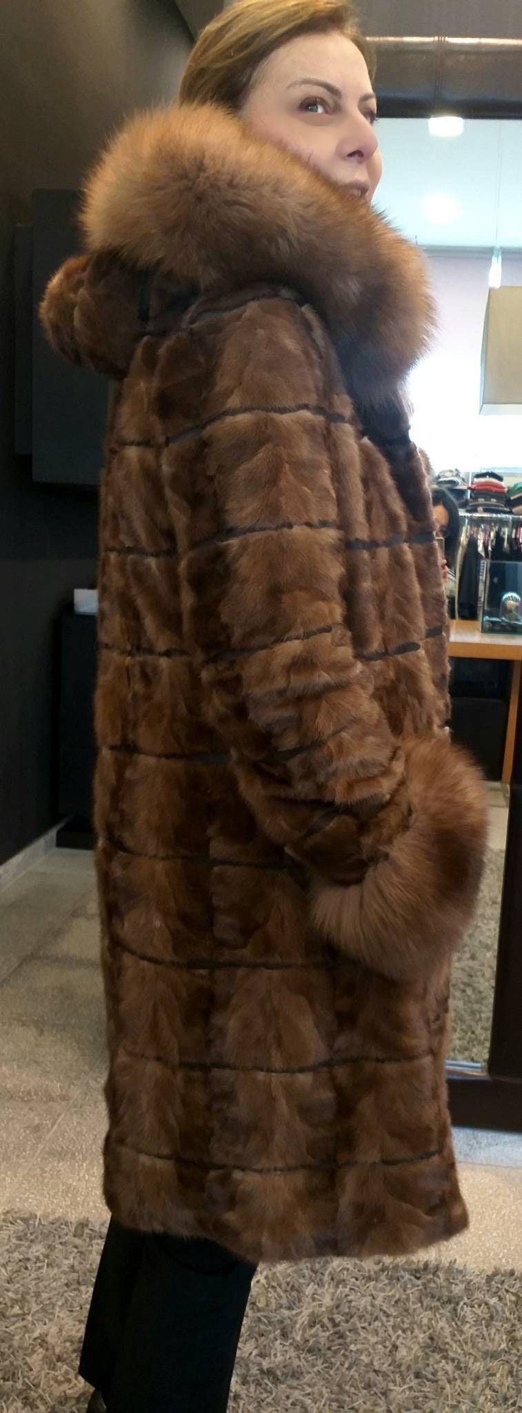 MINK LONG HOODED Fur Coat!Brand New Real Natural Genuine Fur!