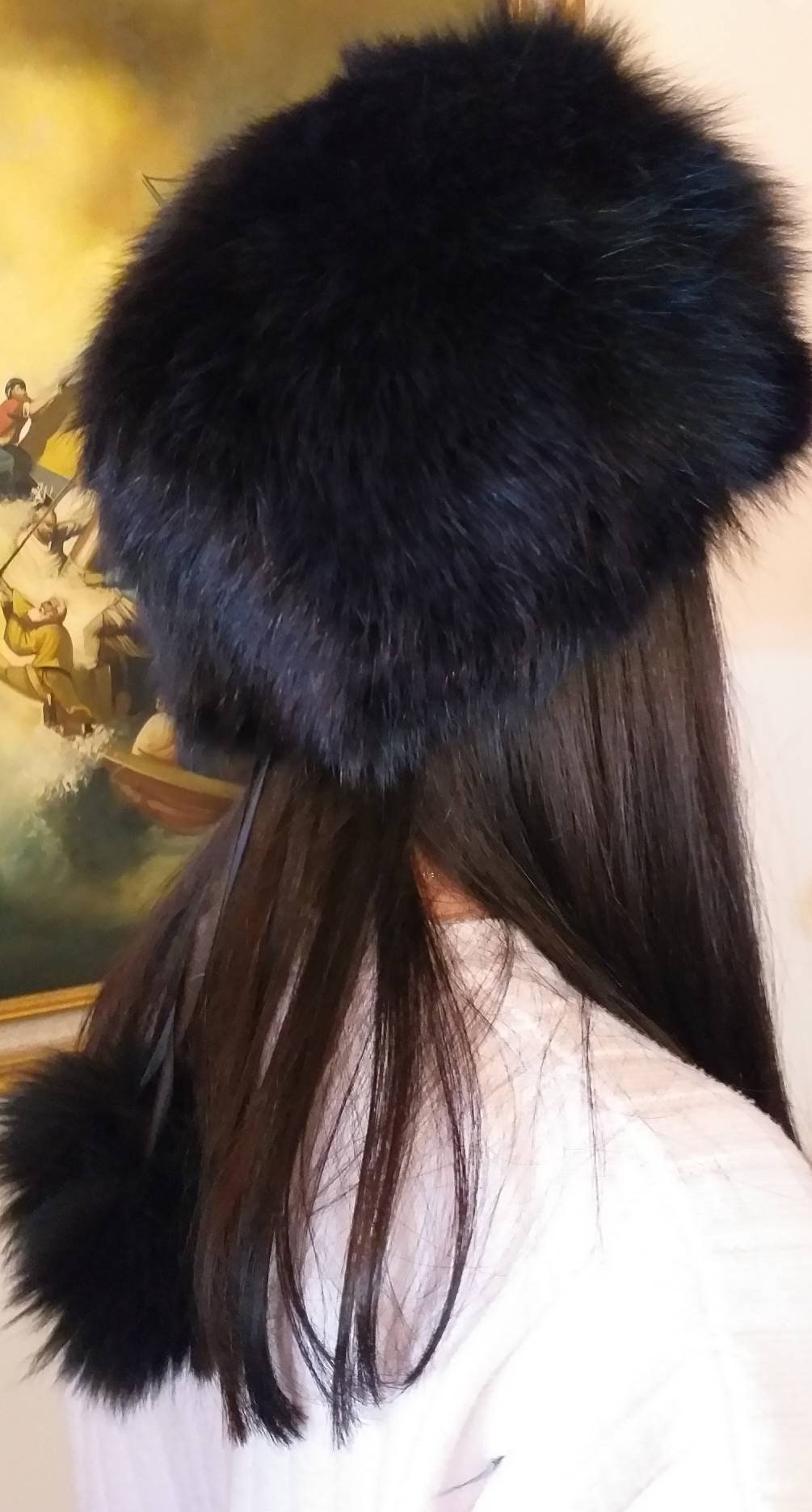 New!Natural,Real BLUE BLACK color Fox Fur HAT!