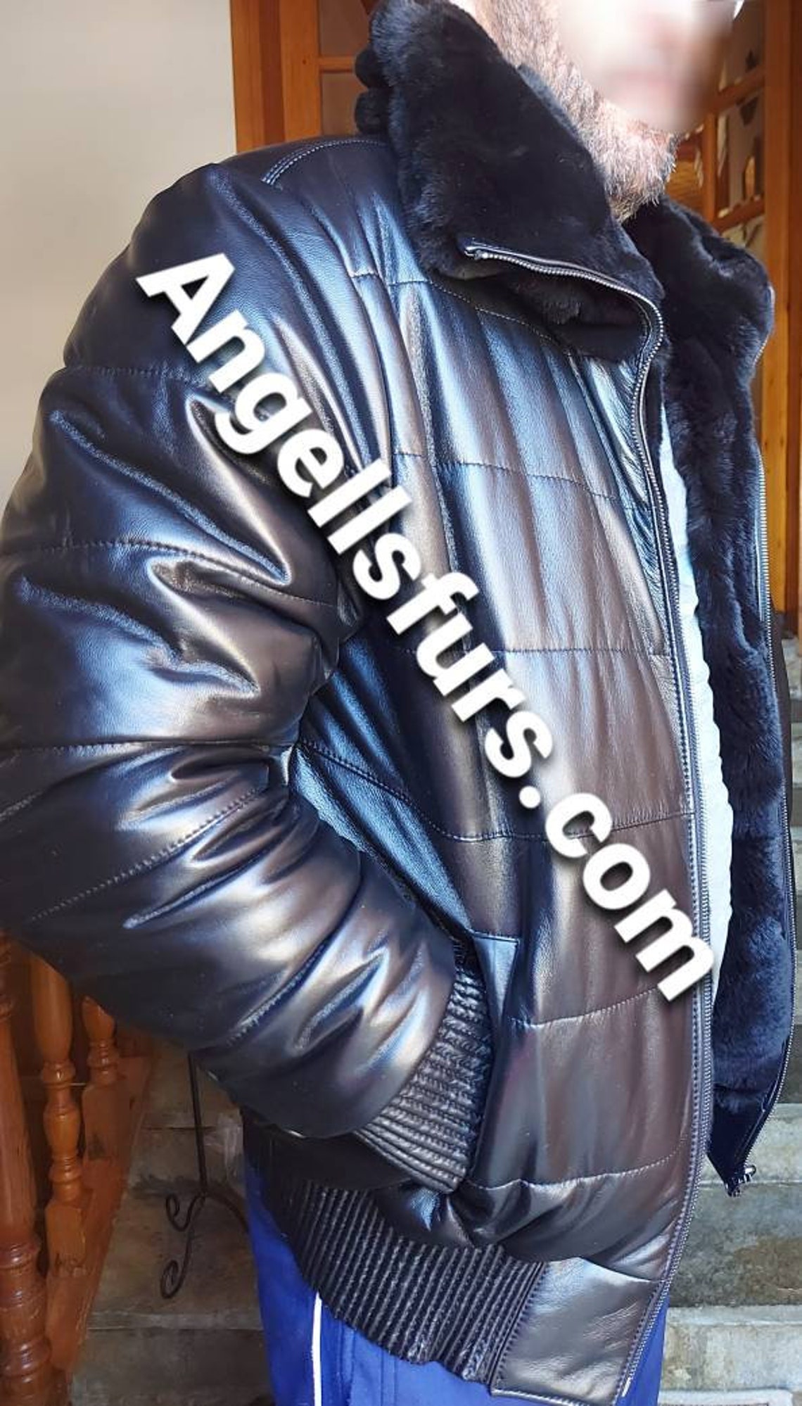 MEN'S DOUBLE FACE New Real Natural Black Lamb Leather Bomber Jacket ...