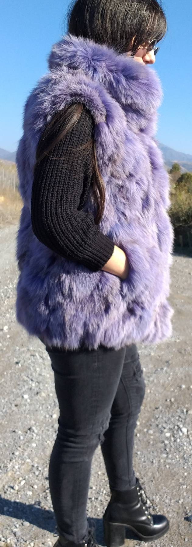 New!Natural Real LILAC Fox Fur Vest!