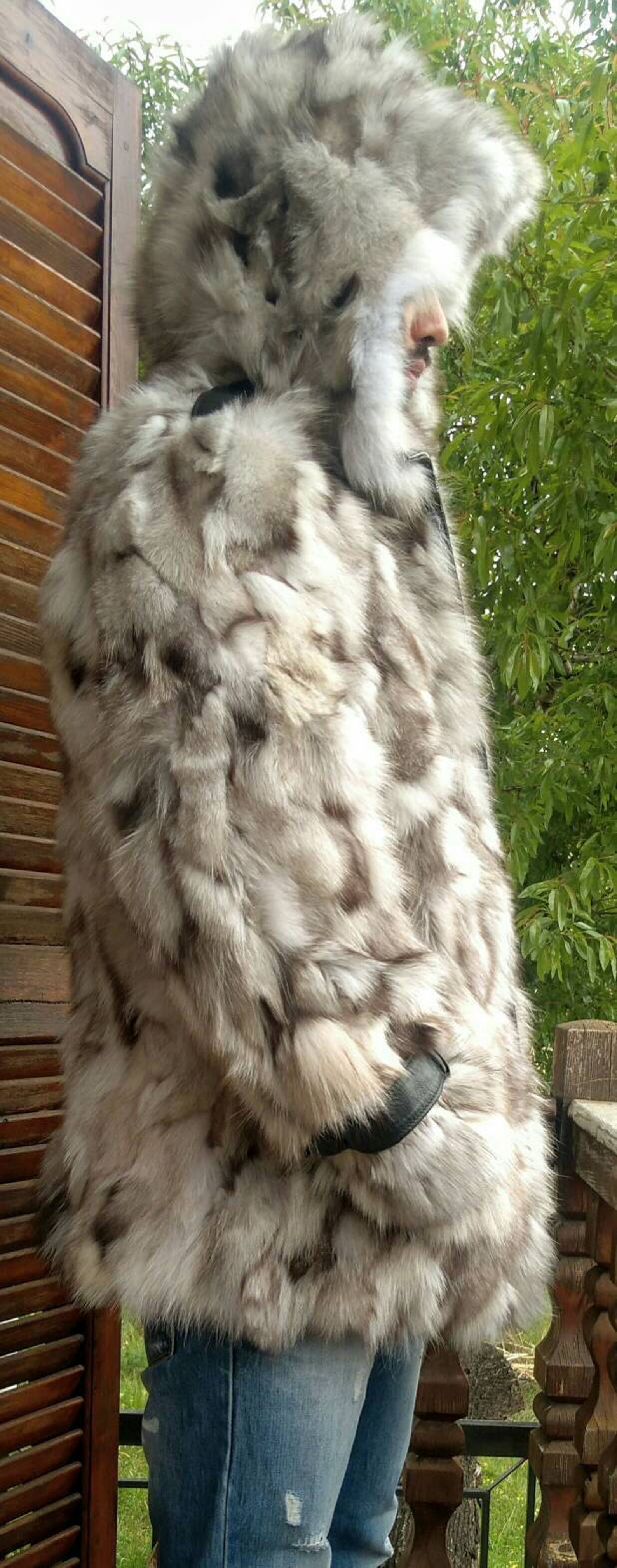 MEN'S NEW FUR Real Natural Blue Fox Hooded Fur Jacket | Etsy