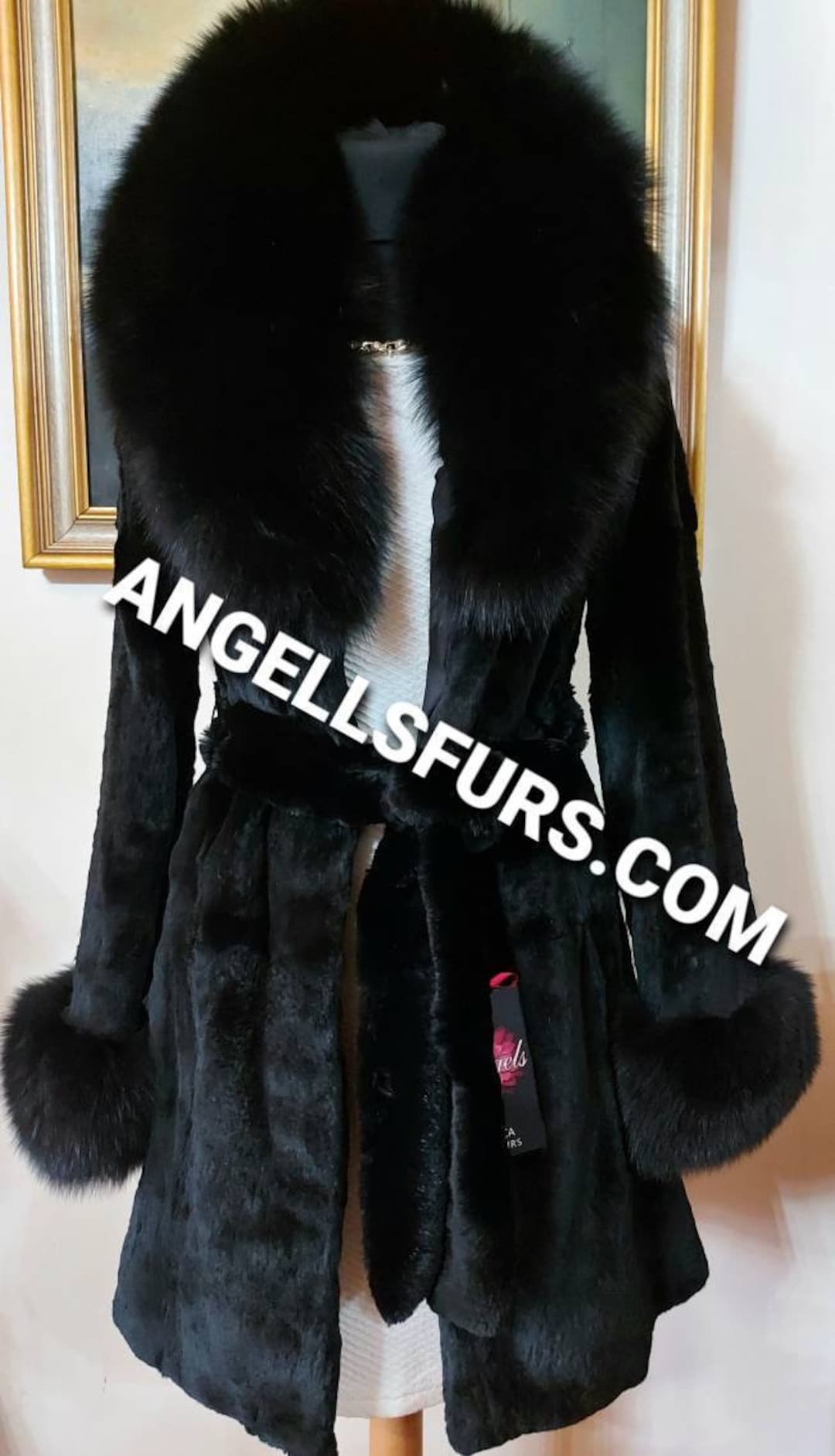 BLACK Rabbit Fur Coat With Fox!brand New Natural Genuine Fur! - Etsy