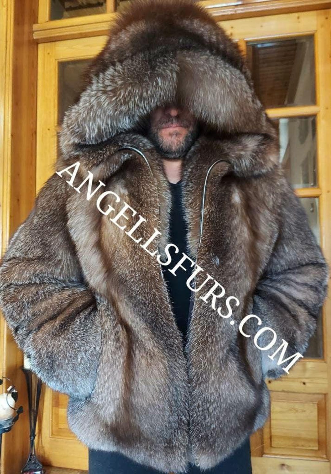 MEN'S HOODED CRYSTAL Fox Jacket!brand New Real Natural Genuine Fur! - Etsy