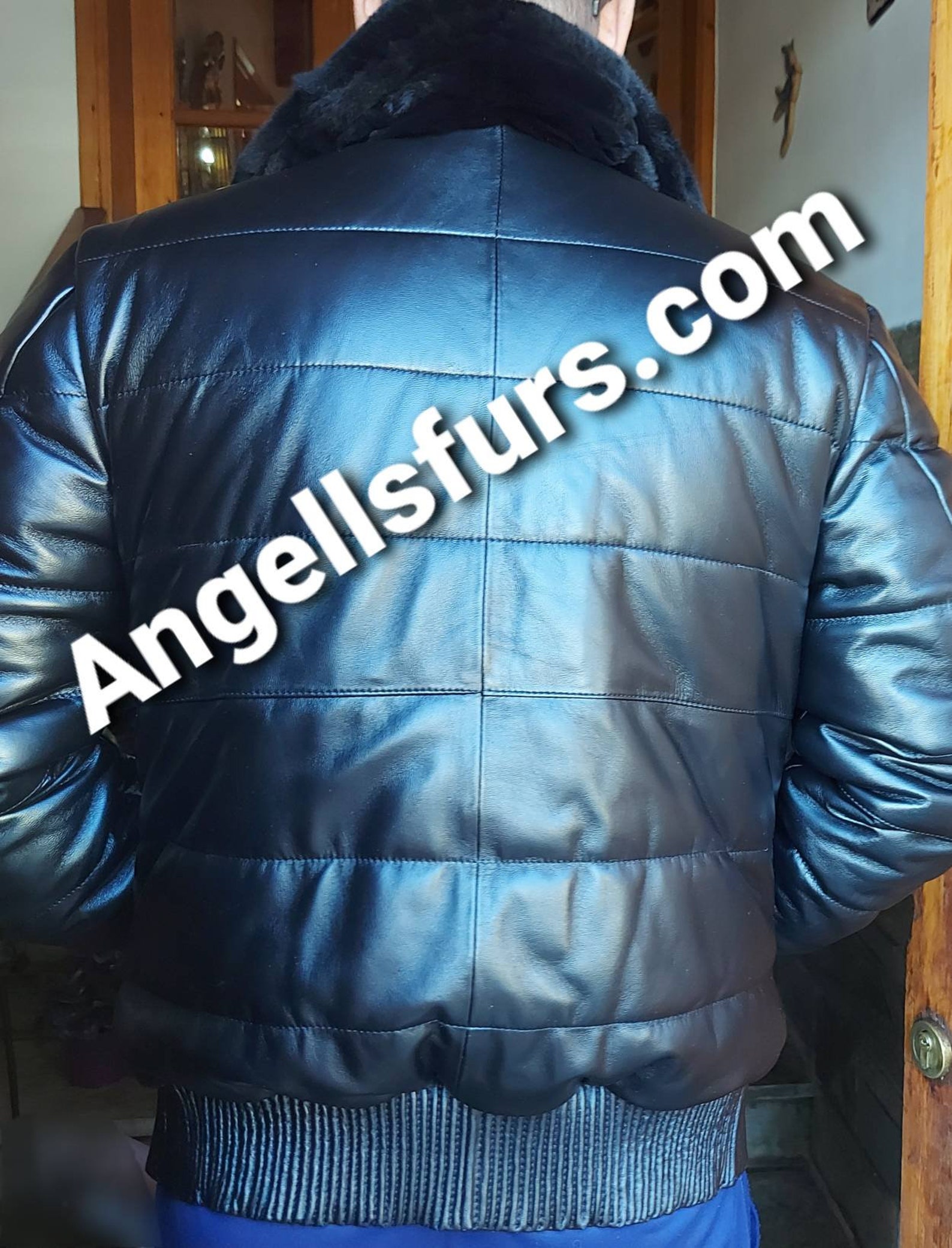 MEN'S DOUBLE FACE New Real Natural Black Lamb Leather Bomber Jacket ...