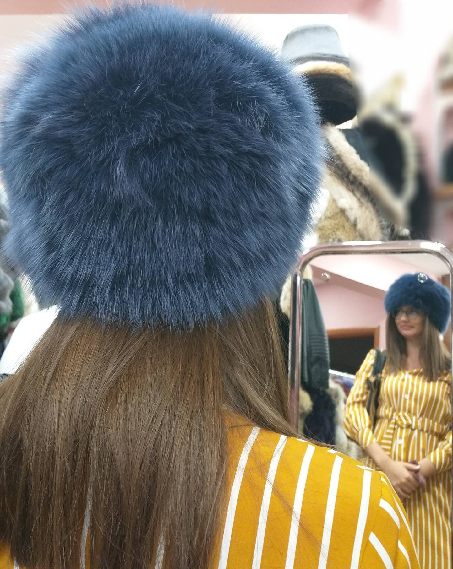 BLUE color Fox Fur HAT! Order Any color!Brand New Real Natural Genuine Fur!