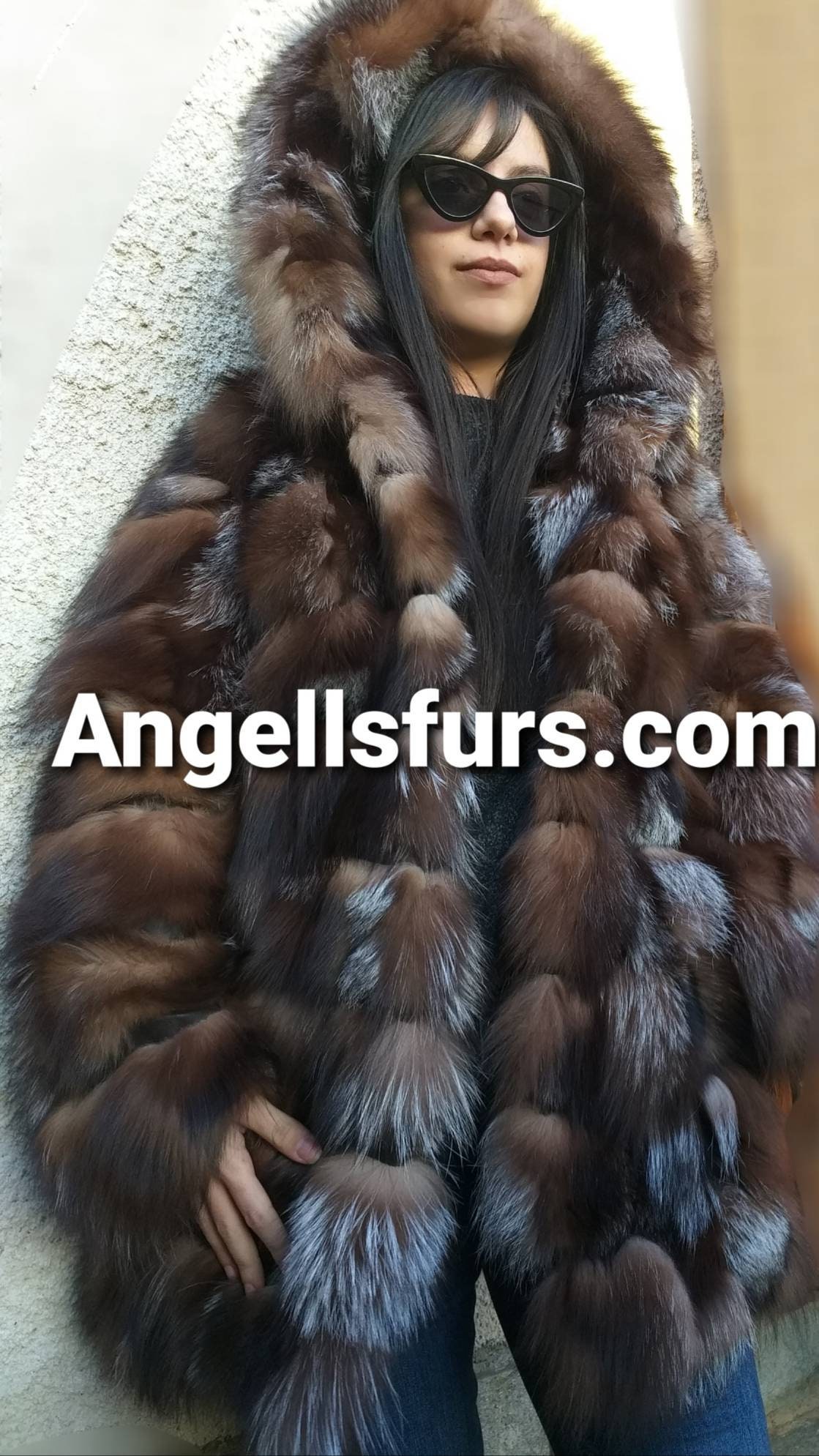 HOODED CRYSTAL FOX Fox Fur coat!Brand New Real Natural Genuine Fur!