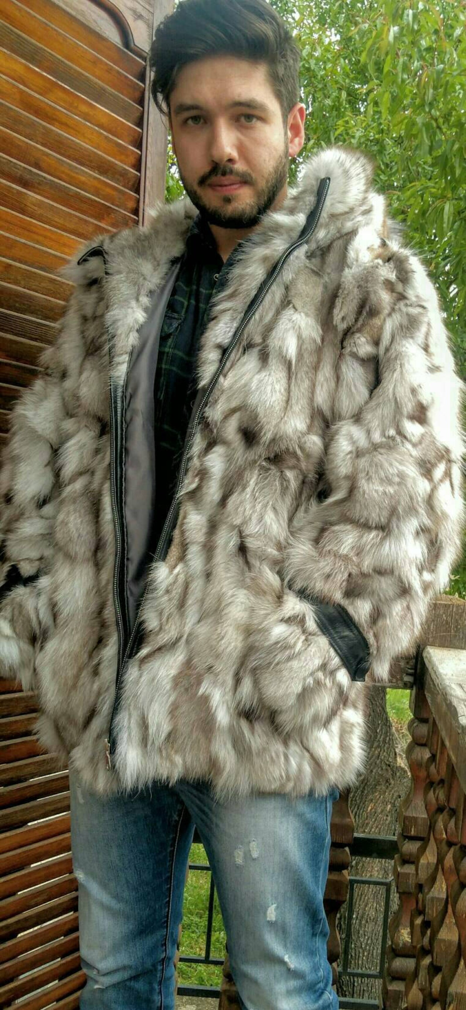 MEN'S NEW FUR!!! Real Natural Blue Fox Hooded Fur Jacket! - Etsy