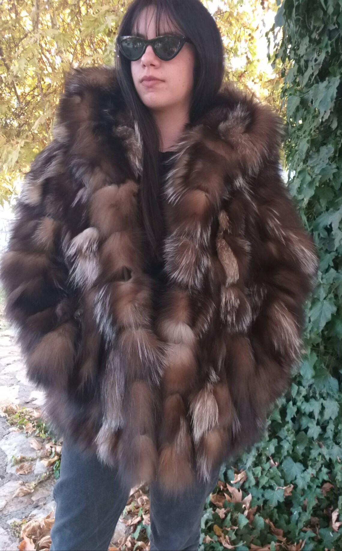 HOODED CRYSTAL FOX Fur Coat!brand New Real Natural Genuine Fur! - Etsy