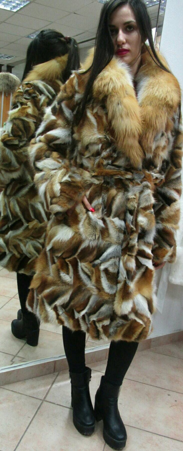 New,Natural Real Long Red Fox Fur Coat with Beautiful Fox collar!
