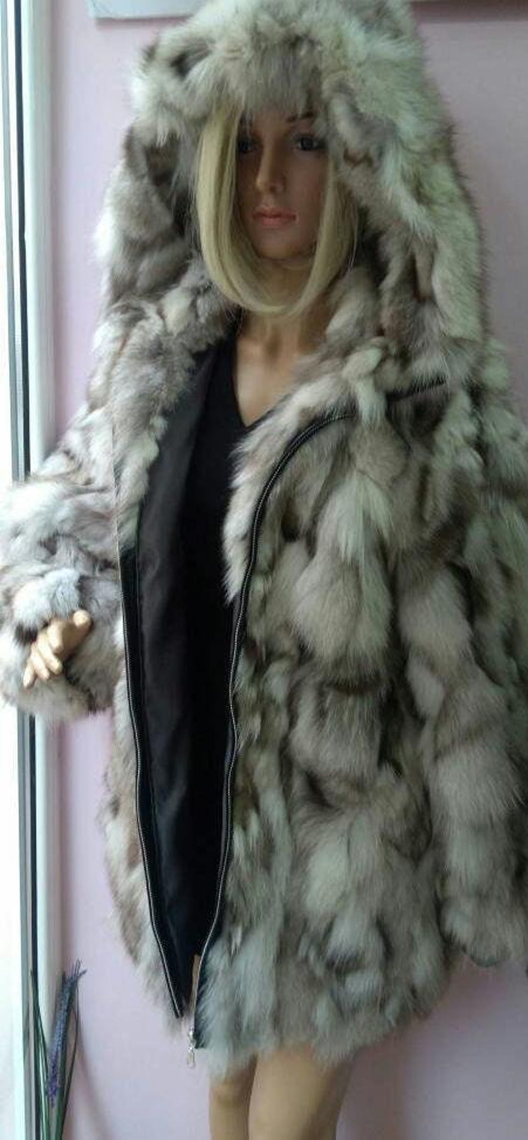 HOODED BLUE FOX Fur Coat!brand New Real Natural Genuine Fur! - Etsy