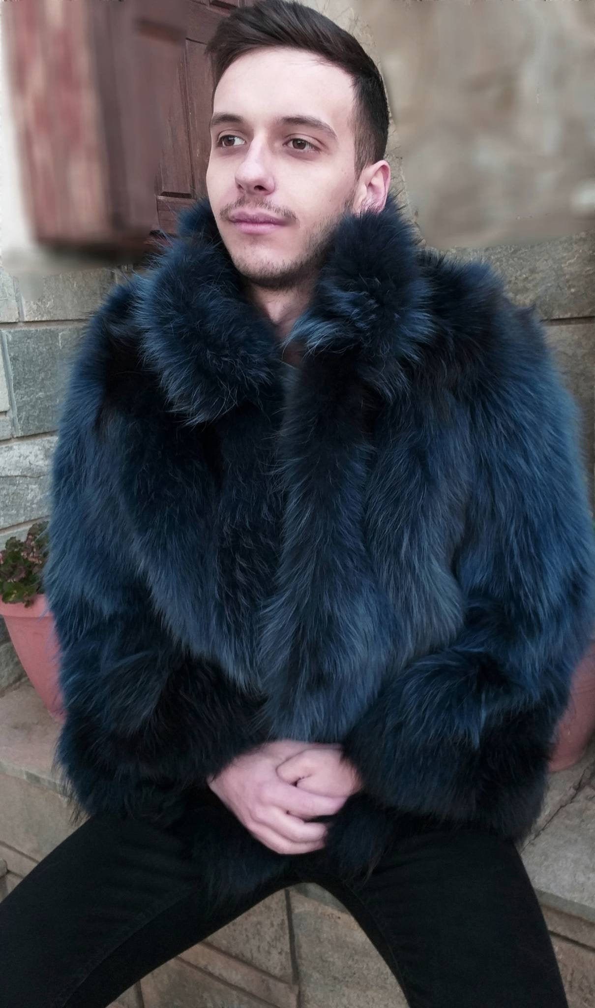 MEN'S FOX FUR Coat!Brand New Real Natural Genuine Fur!