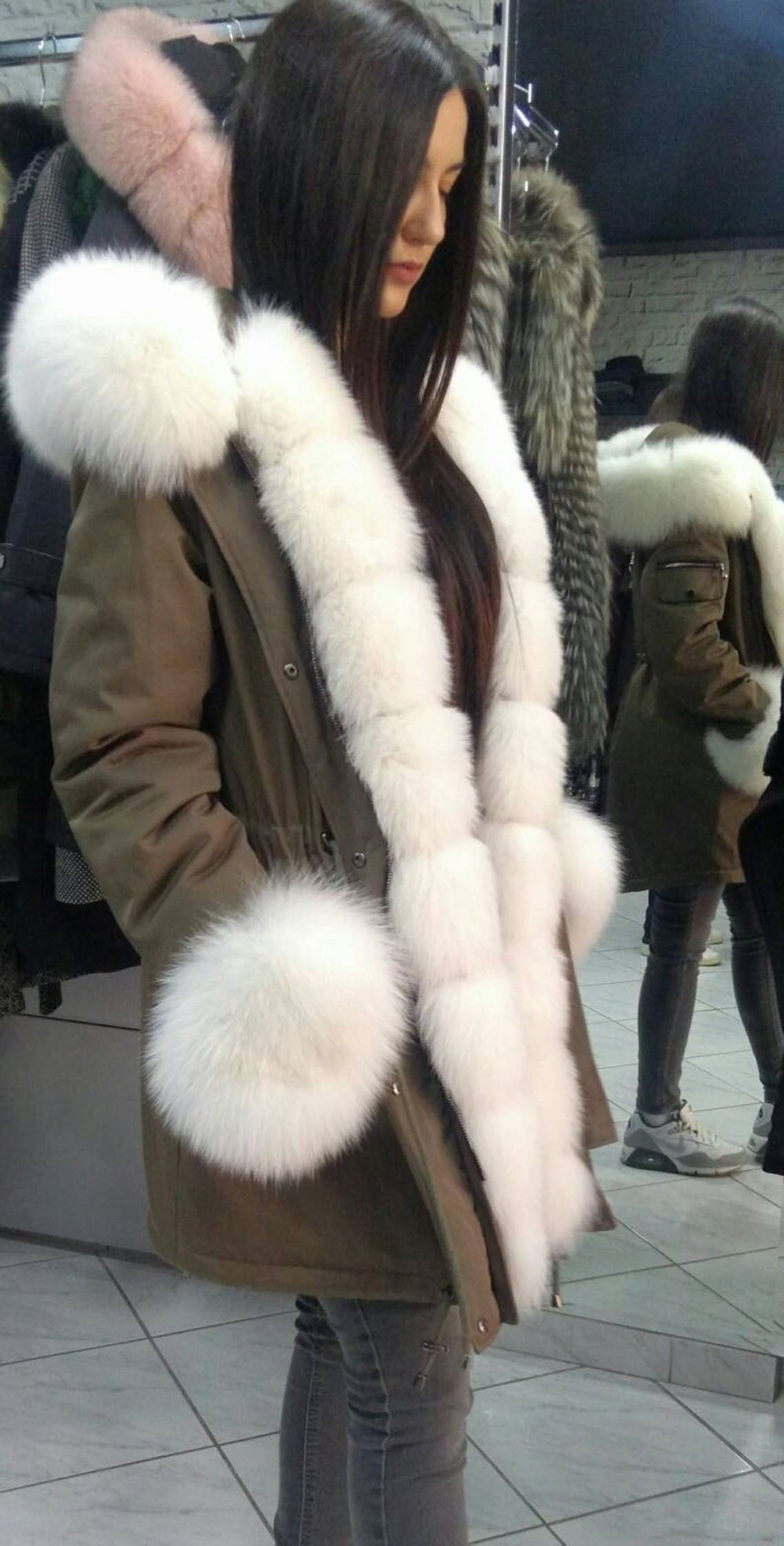 Newmodern Hooded Jacket With Fullskin WHITE FOX Removable | Etsy