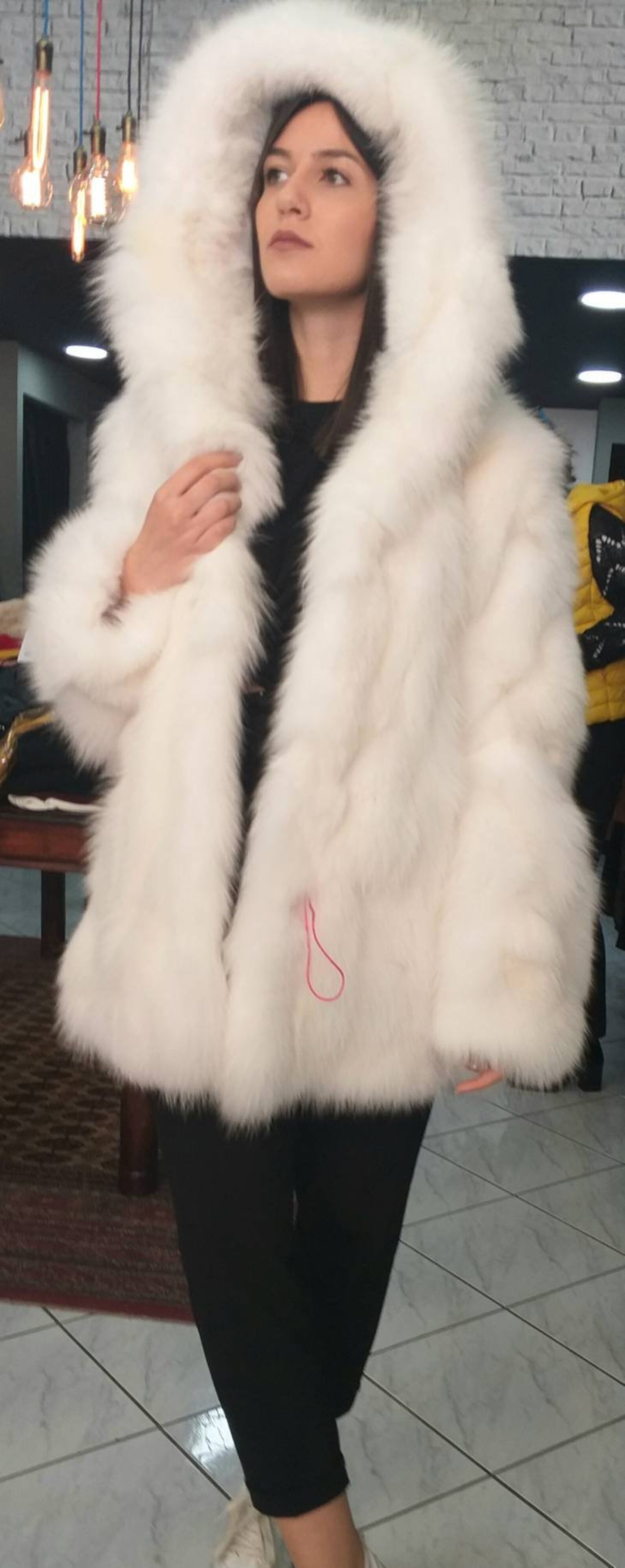 WHITE FOX HOODED Furcoatbrand New Real Natural Genuine Fur | Etsy