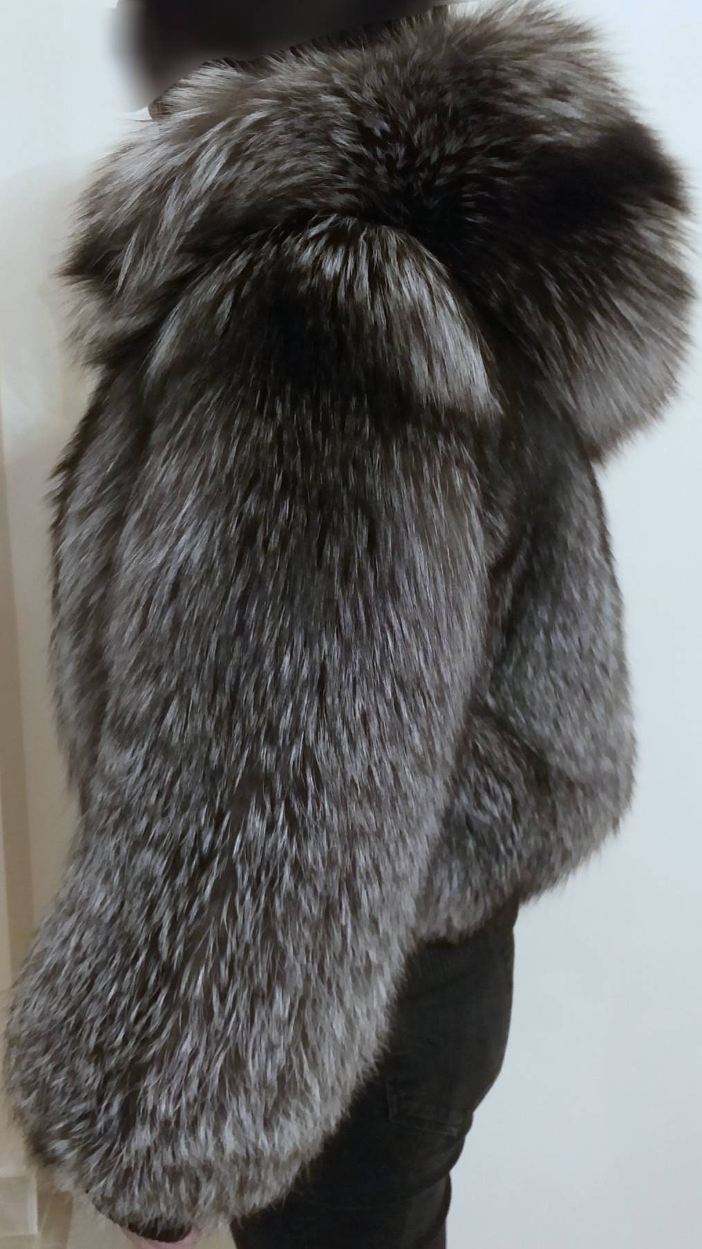 MEN'S New!Real Natural Hooded Full pelts SILVER FOX Fur Bomber Jacket!