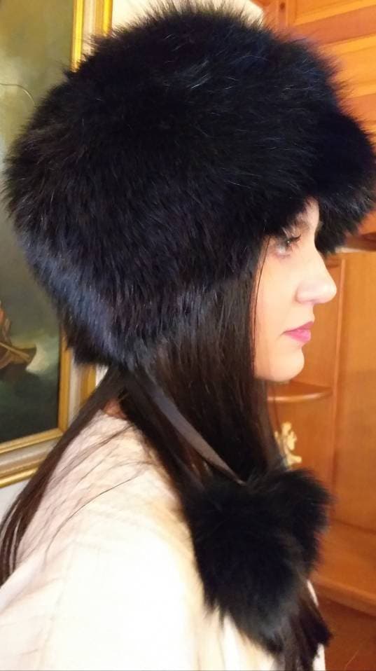 New!Natural,Real BLUE BLACK color Fox Fur HAT!