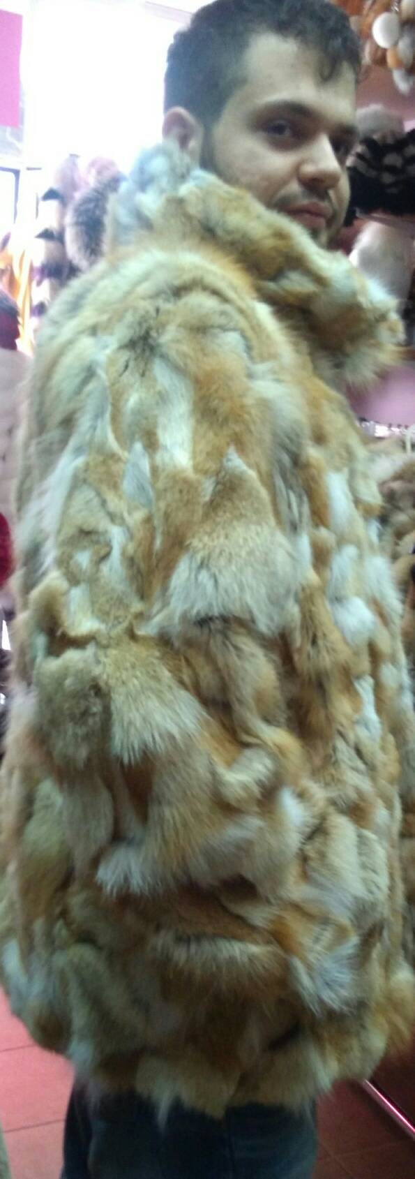 MEN'S NEW FUR!!! Real Natural Red Fox Fur Jacket!