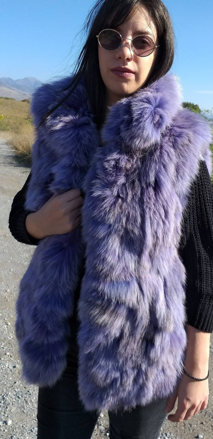 New!Natural Real LILAC Fox Fur Vest!