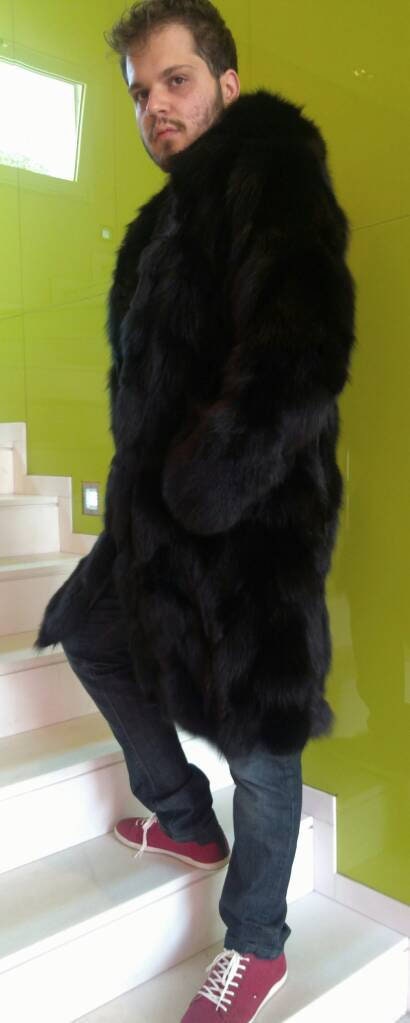 MEN'S BLACK FOX Fur Coat!Brand New Real Natural Genuine Fur!