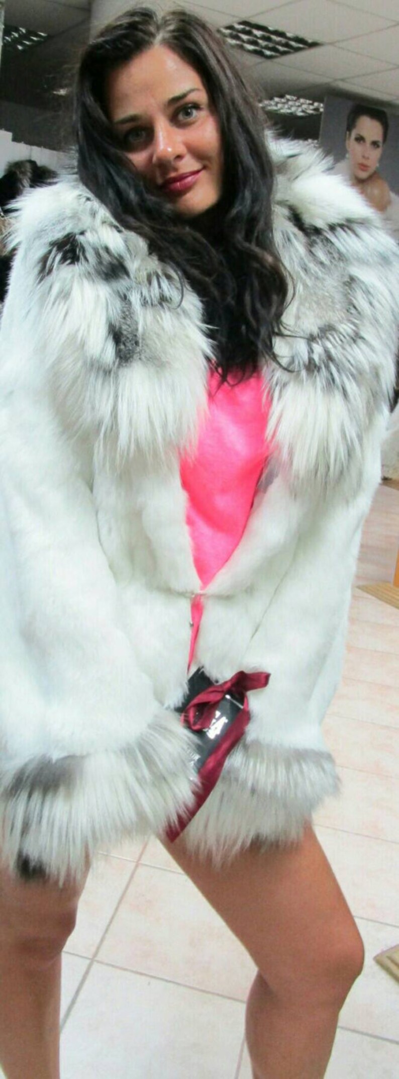 WHITE RABBIT FUR With Fox Collarbrand New Real Natural - Etsy