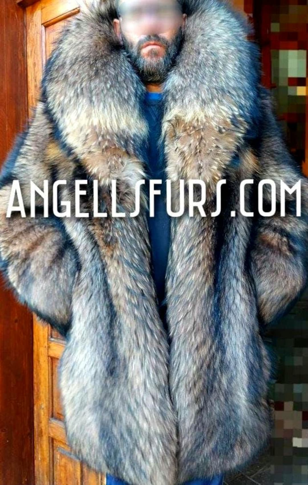 MEN'S FINN RACCOON Coat With Big Collarbrand New Real Natural Genuine ...